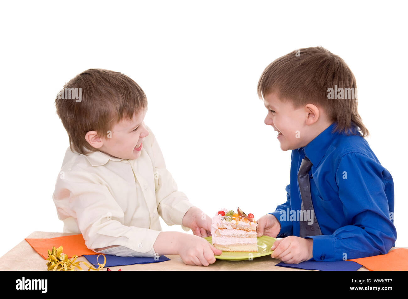 two boys with cake Stock Photo - Alamy