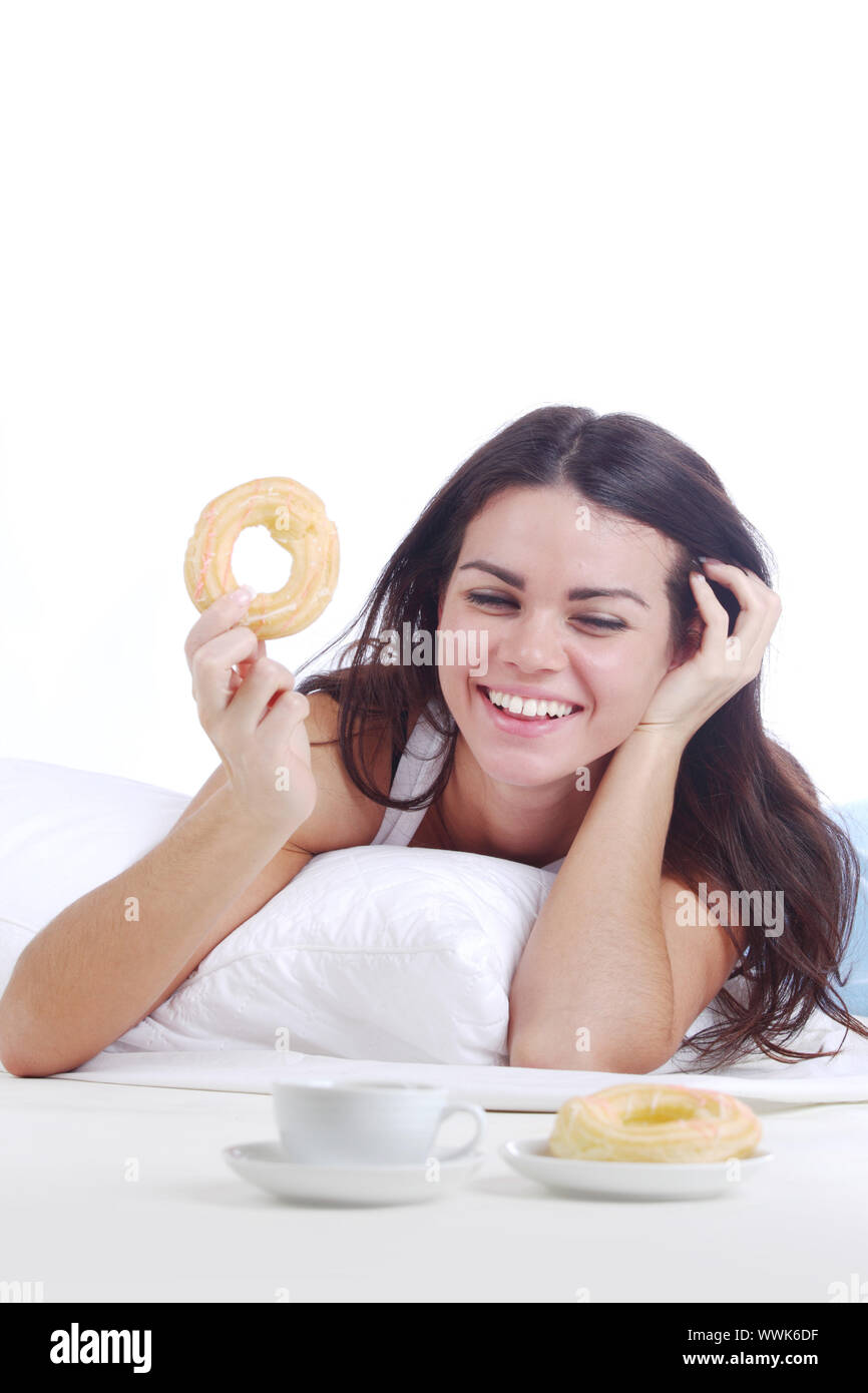 woman wake and see morning coffee Stock Photo - Alamy