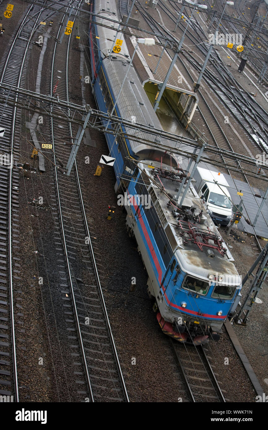 Train in movement at the Railroad station Stock Photo - Alamy