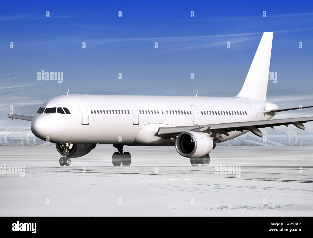 airport and white plane at winter weather Stock Photo - Alamy