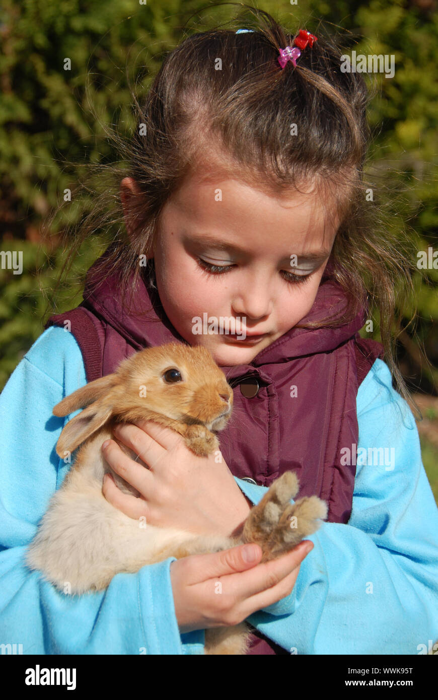 little girl and her best friend young bunny Stock Photo - Alamy