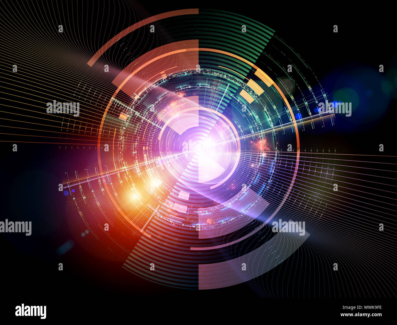 Composition of abstract radial grid and lights as a concept metaphor ...