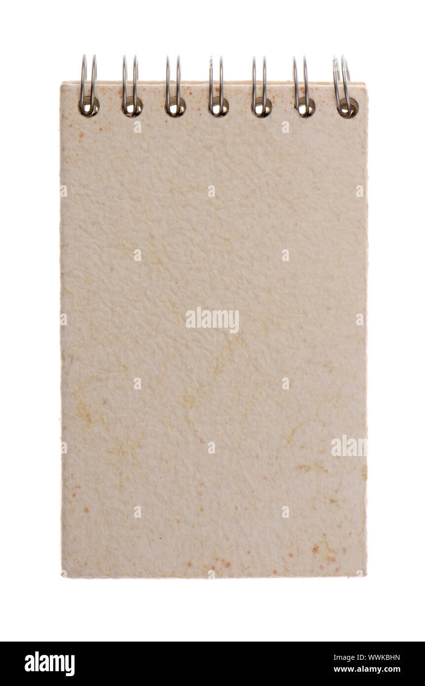 Small notebook made of hand made paper with metal spiral isolated on ...