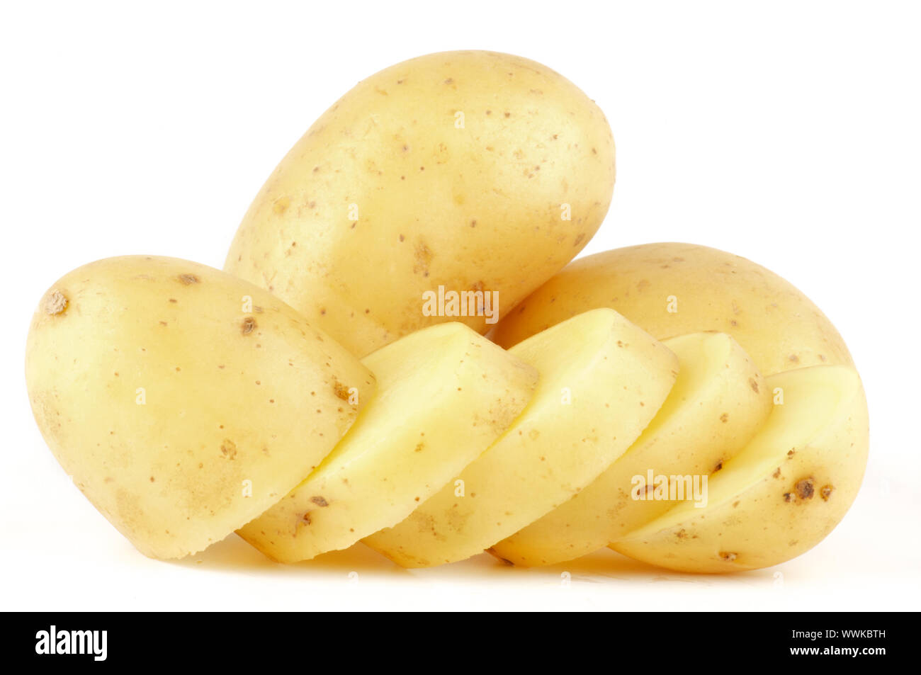 Raw Potato Full body and Freshly slided Isolated on white background ...
