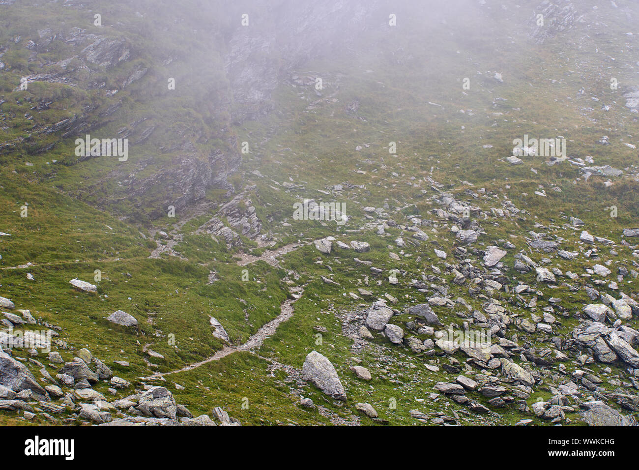 Empty mountain hiking trail in the high alps Stock Photo - Alamy