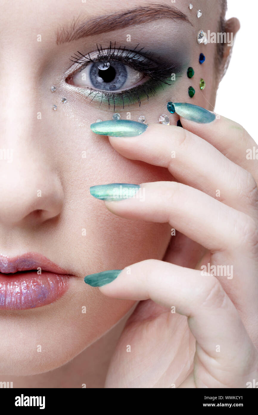 portrait of beautiful girl' half-face with mermaid bodyart Stock Photo ...