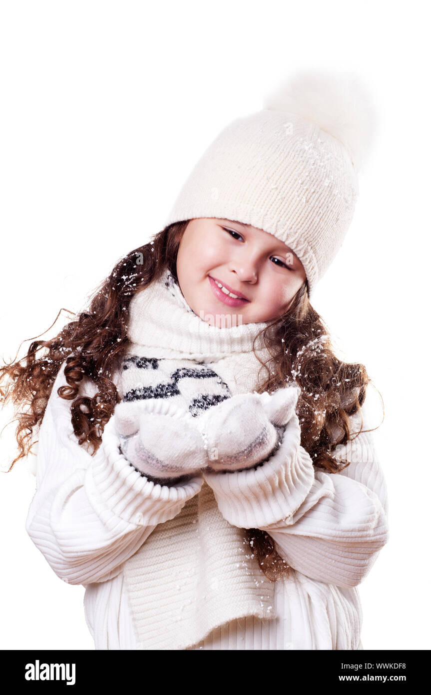 Winter Pleasant Girl in Cap and gloves Stock Photo - Alamy