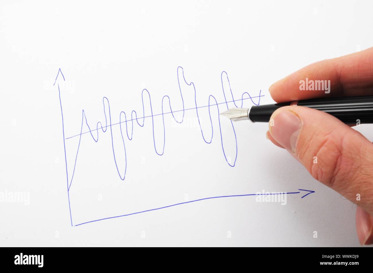 hand pen and paper with business chart illustration Stock Photo - Alamy
