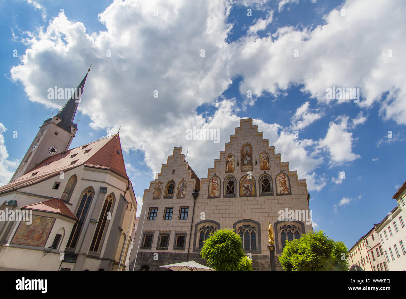 Town hall and church in Wasserburg am Inn, Bavaria Stock Photo - Alamy