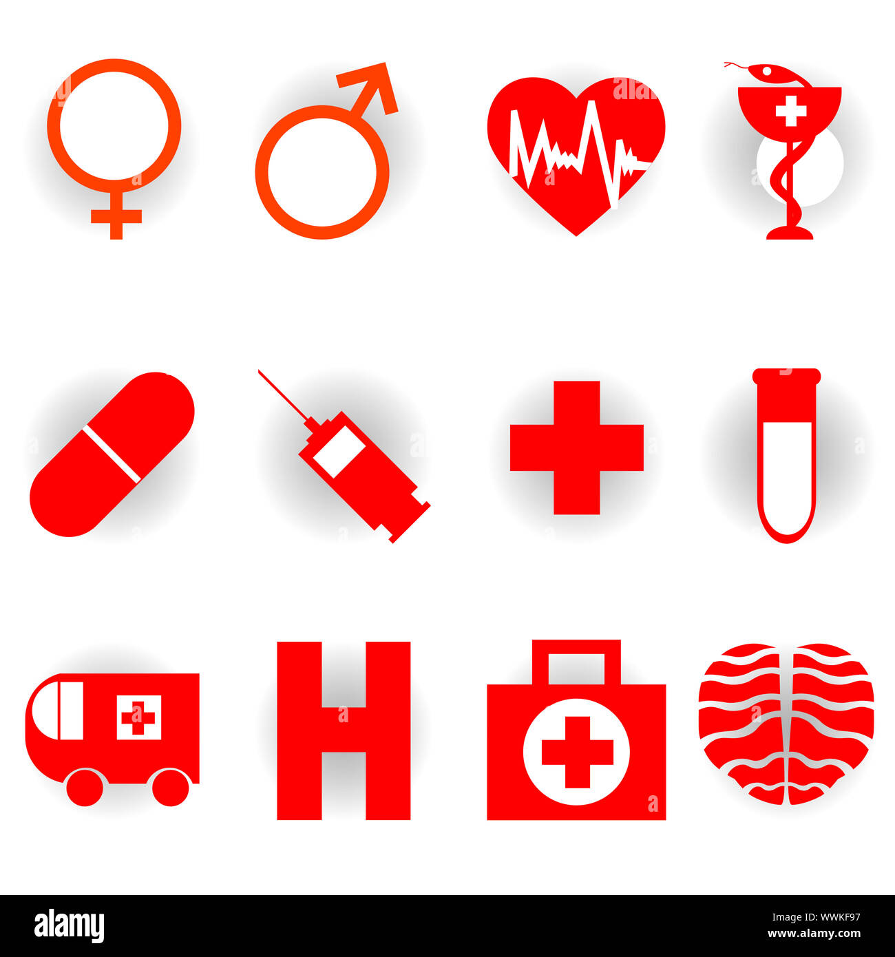 medical red icons collection isolated on white Stock Photo - Alamy