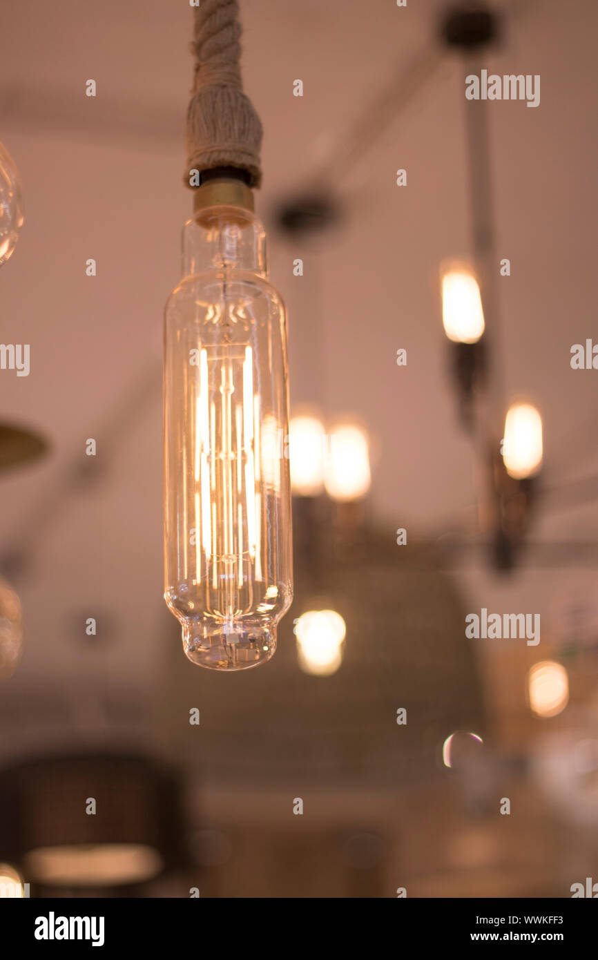 LED modern lights and bulbs on display in store lighting department ...