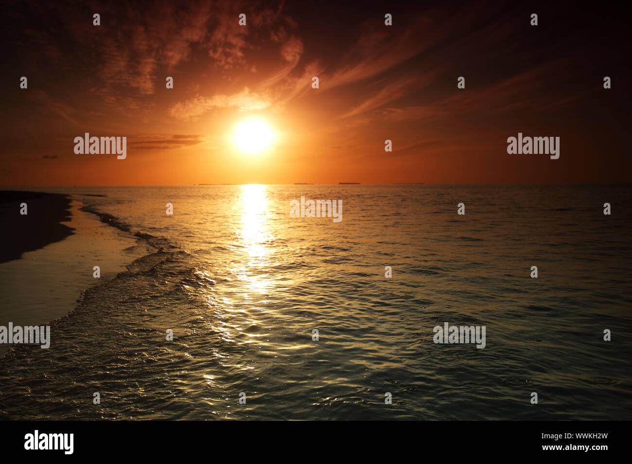 sunset on the sea beach Stock Photo - Alamy