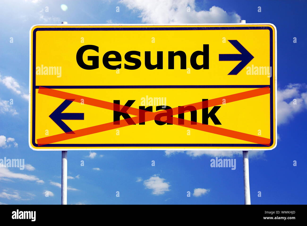 healthy or sick and illness concept with road sign Stock Photo - Alamy