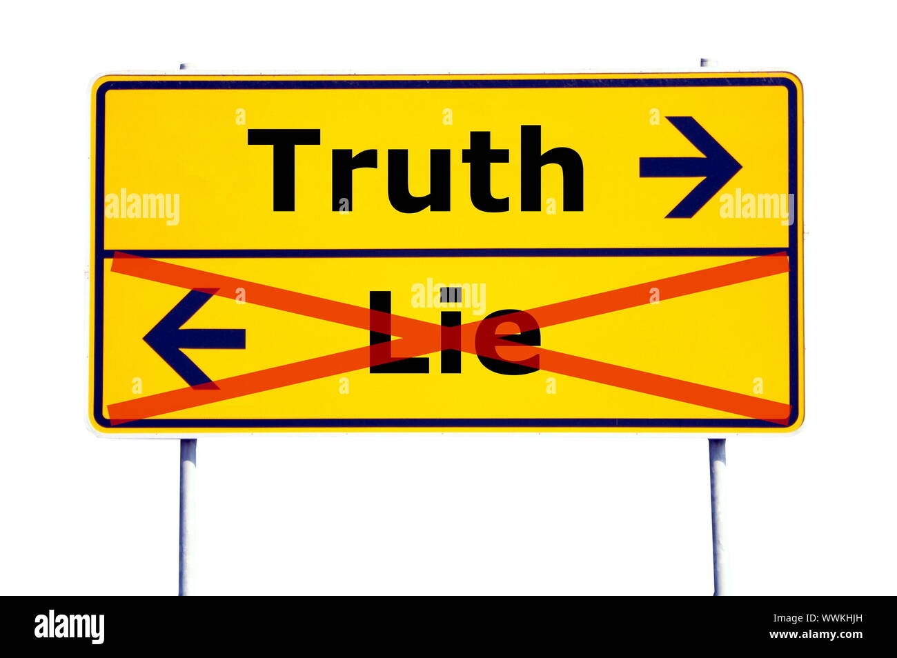 truth or lie concept with yellow road sign Stock Photo - Alamy