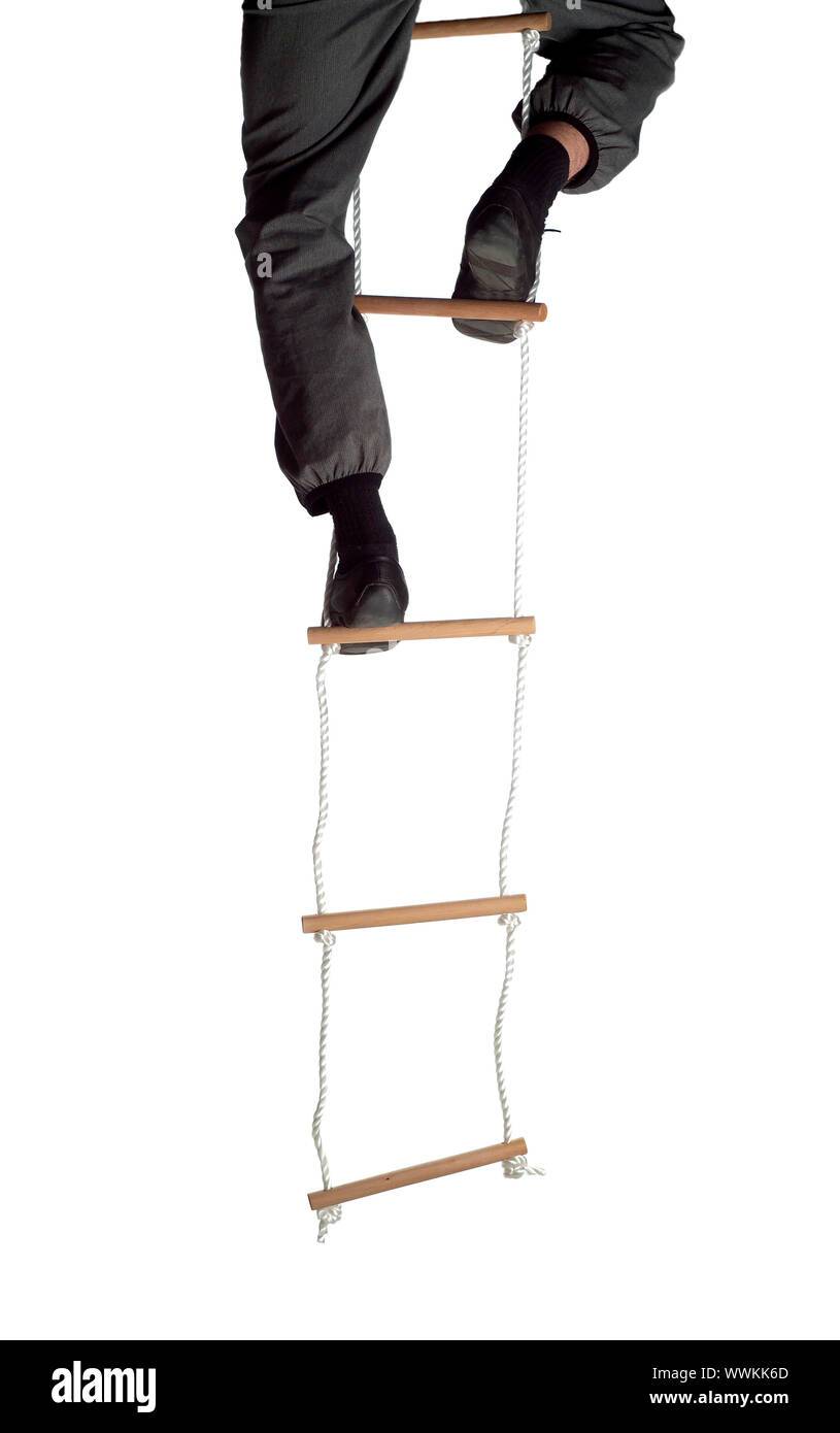 Climbing up the Rope Ladder Stock Photo - Alamy