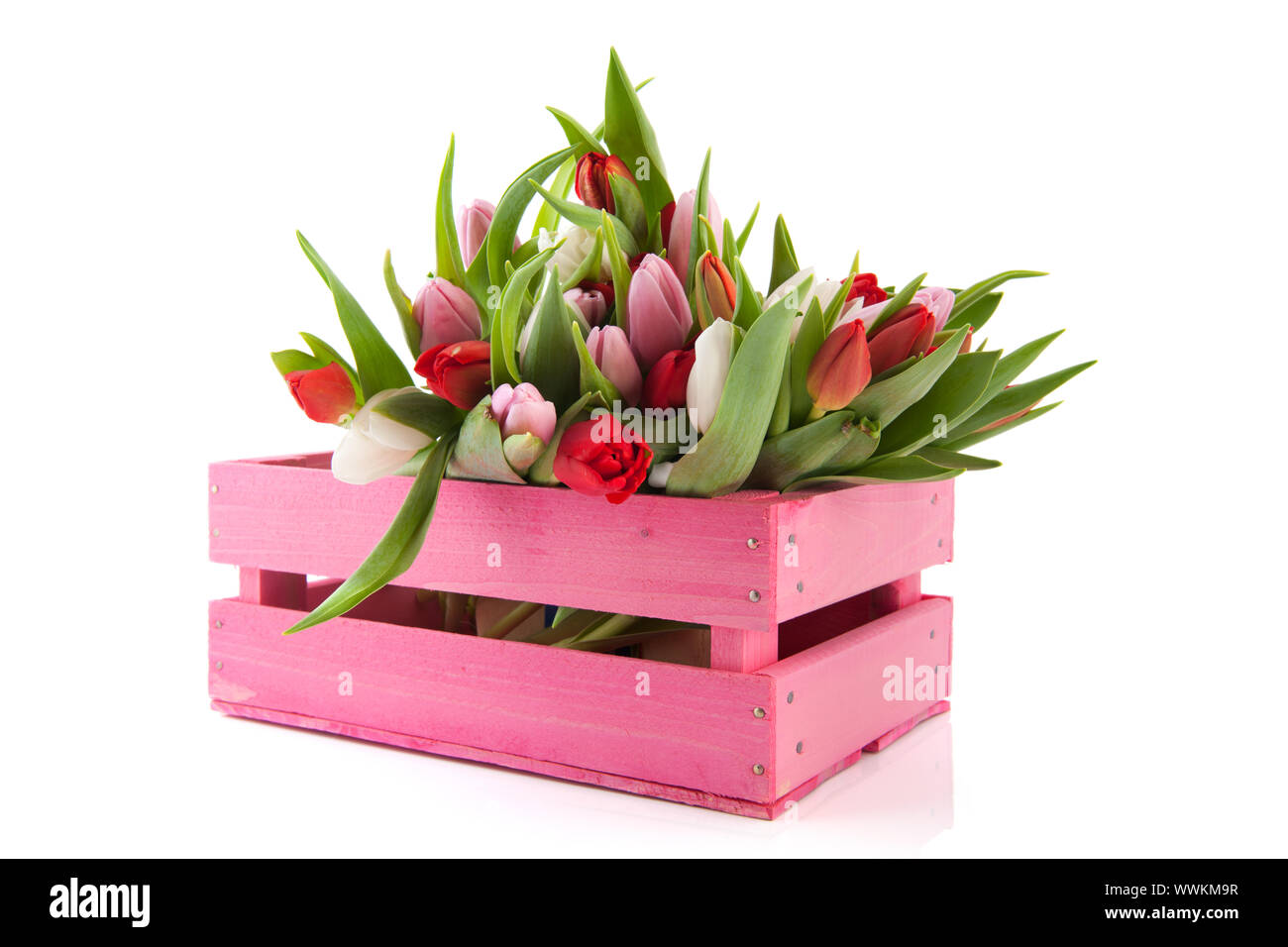 Pink wooden crate bouquet hi-res stock photography and images - Alamy