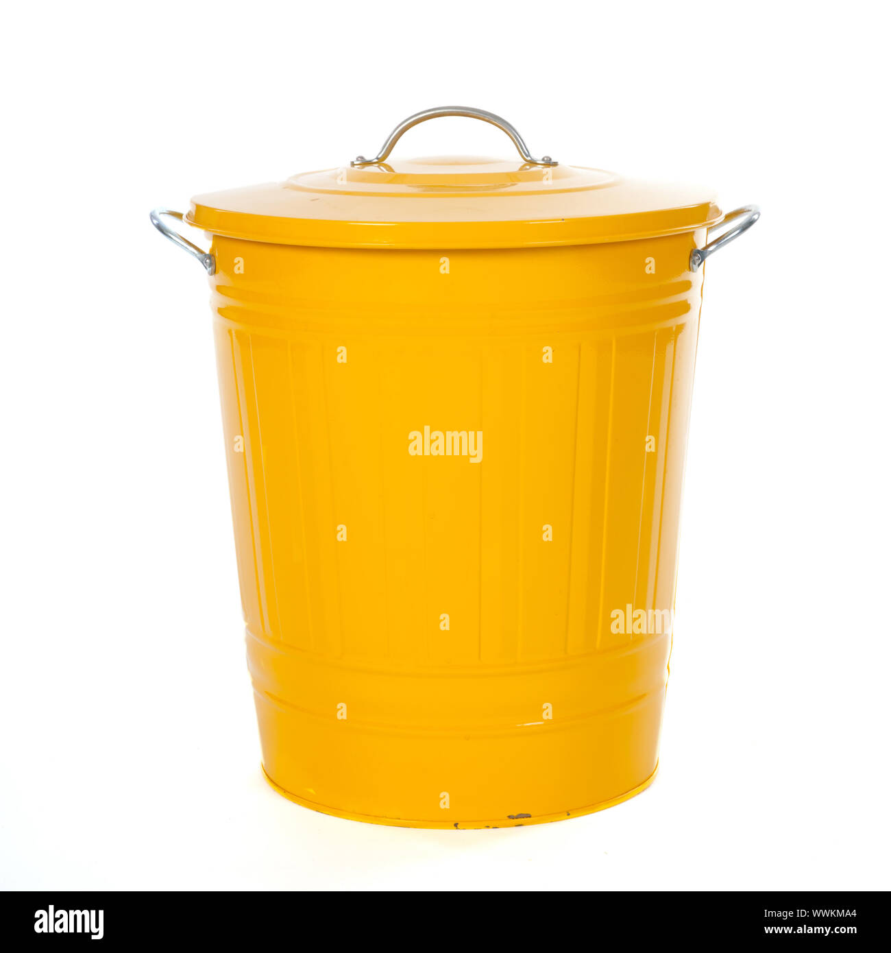 Yellow trashcan isolated over white background Stock Photo - Alamy