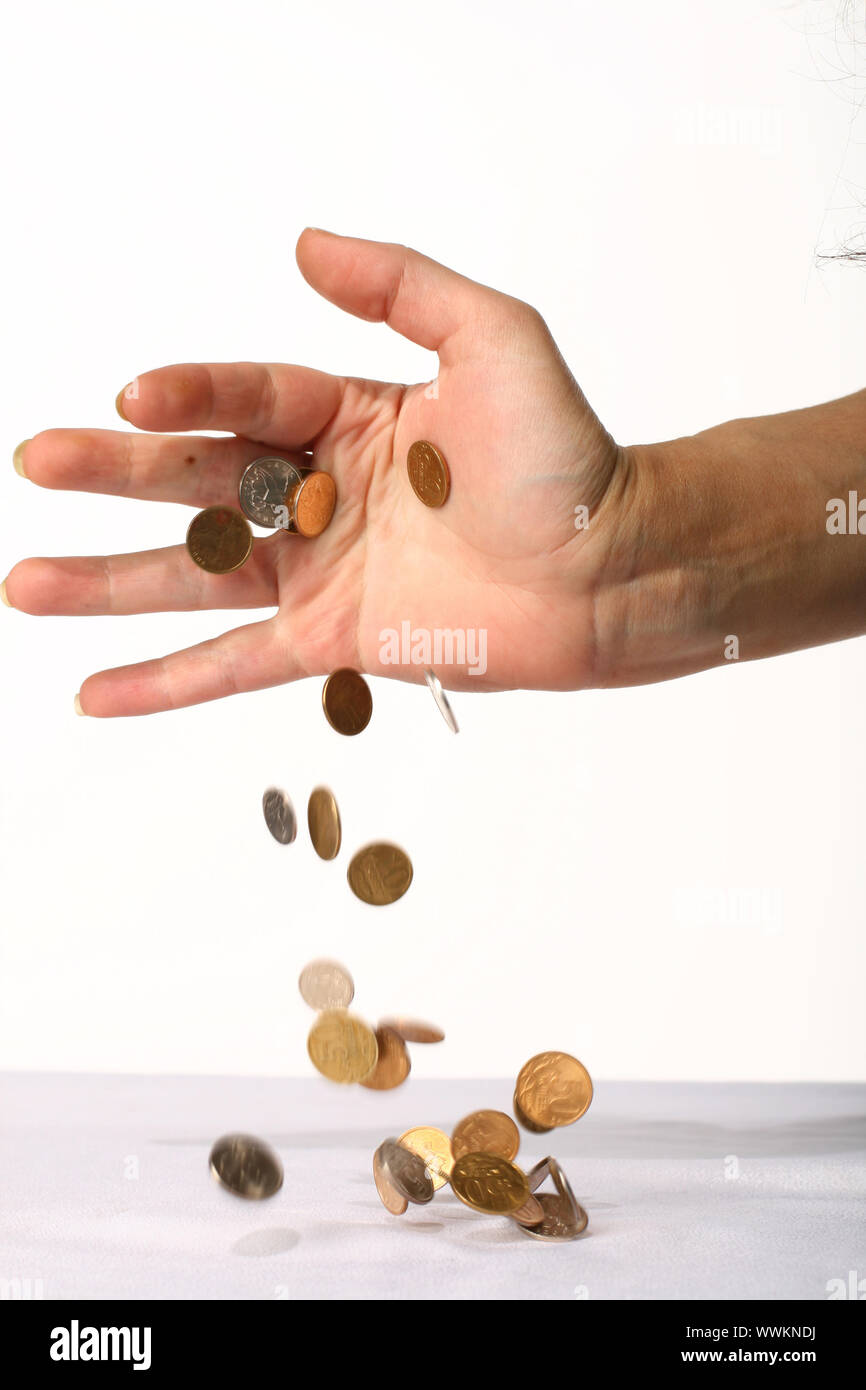 money rain rich from girl hand Stock Photo - Alamy