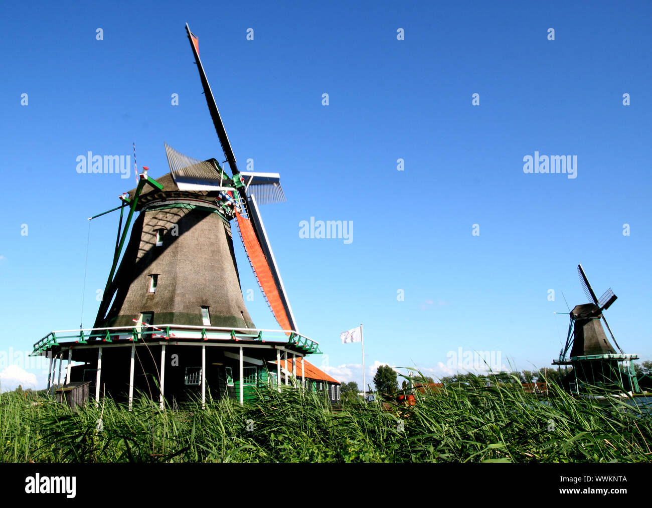 Beautiful mills on a farm in the Netherlands the blue sky Stock Photo ...