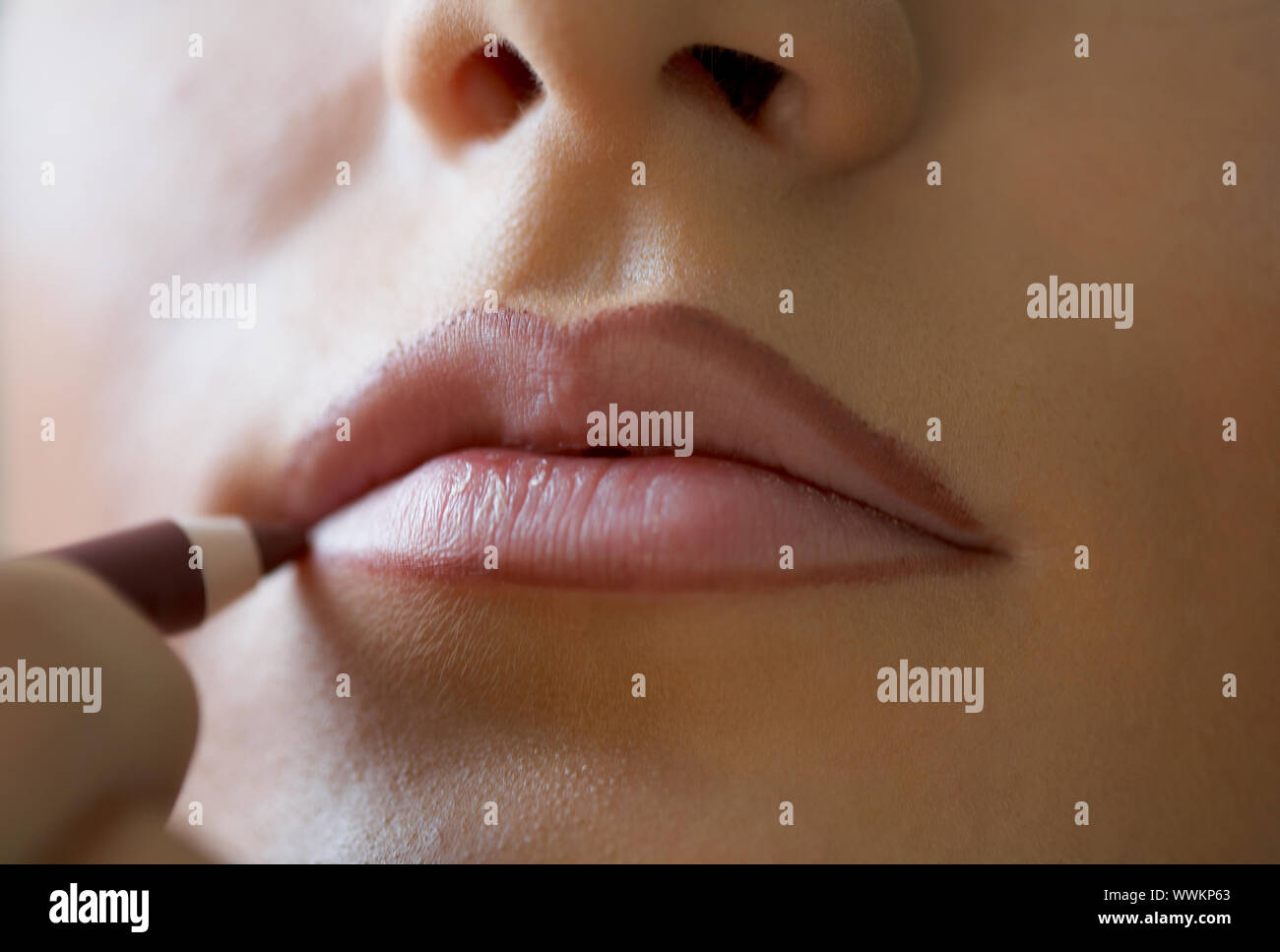 Close-up shot of work of make-up specialist. Low-focus image Stock ...