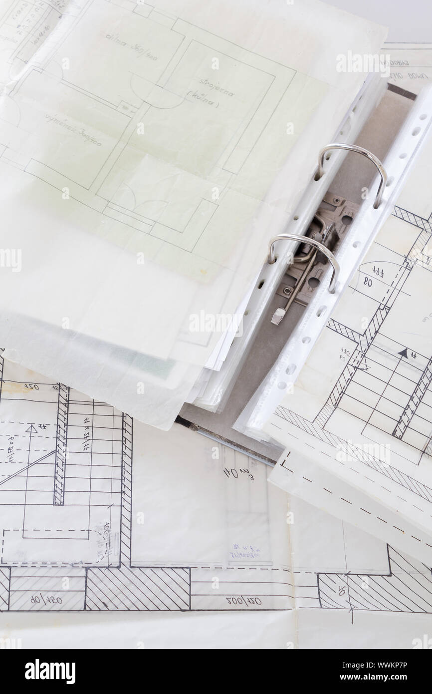 Architectural plans of the old paper and file with the project Stock ...