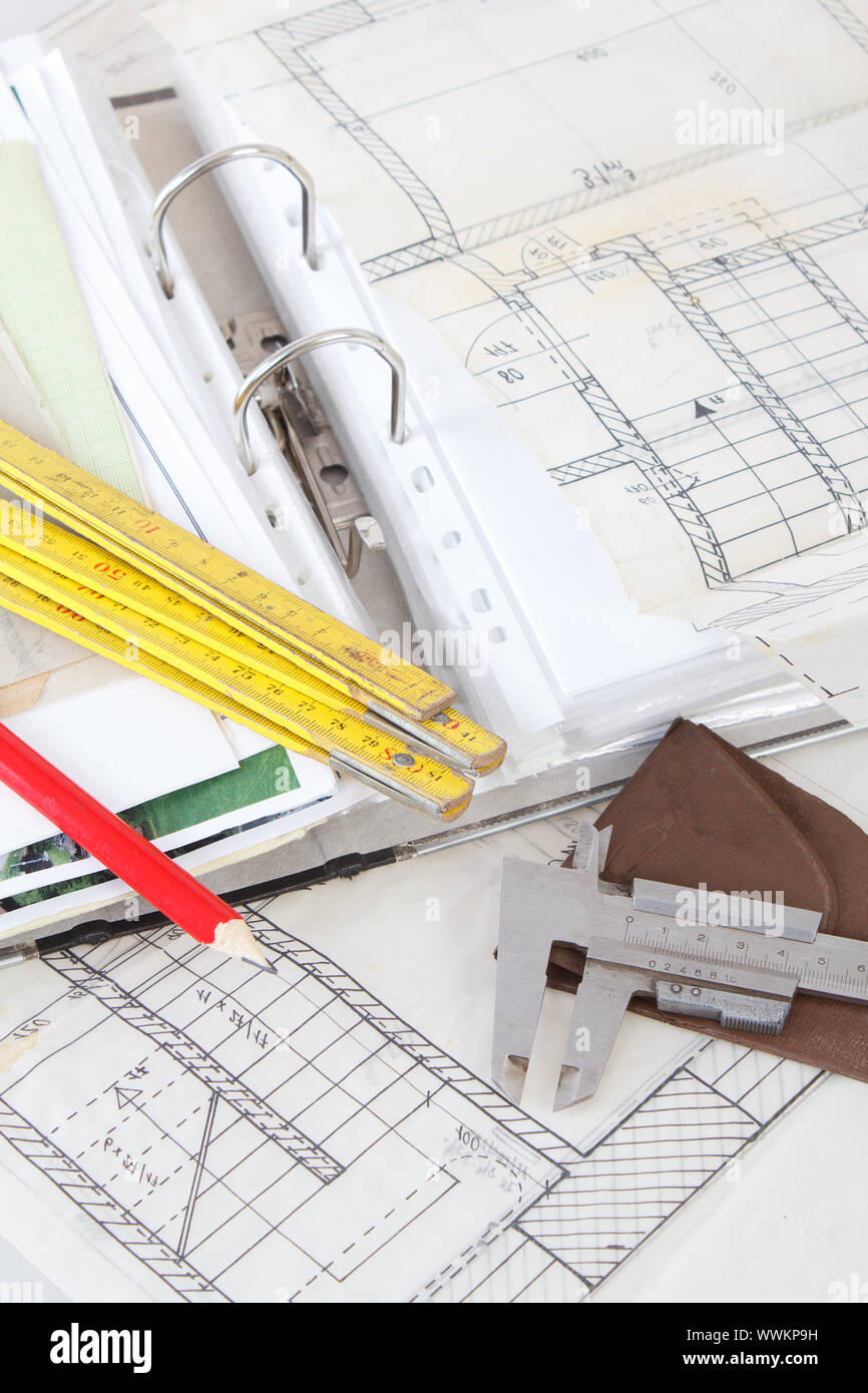 Architectural plans of the old paper measuring tools and file with the ...