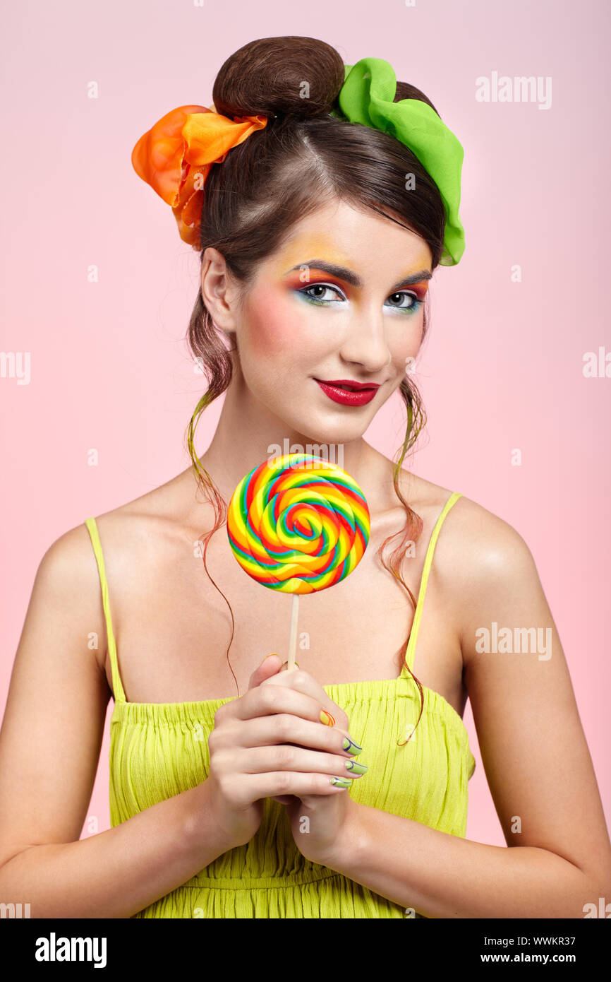 portrait of beautiful girl with big lollipop Stock Photo - Alamy