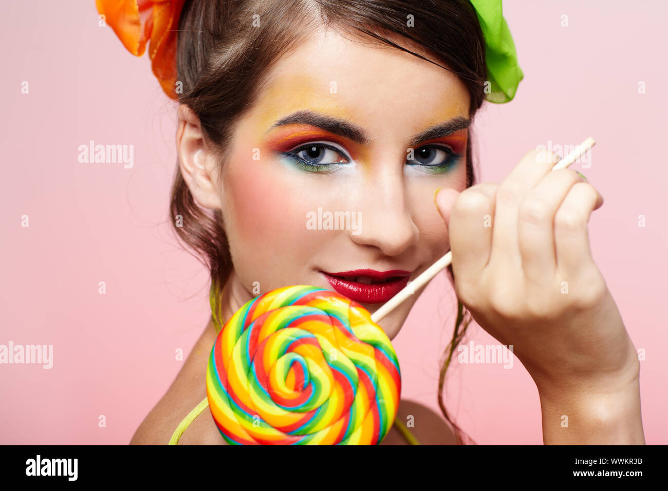 portrait of beautiful girl with big lollipop Stock Photo - Alamy