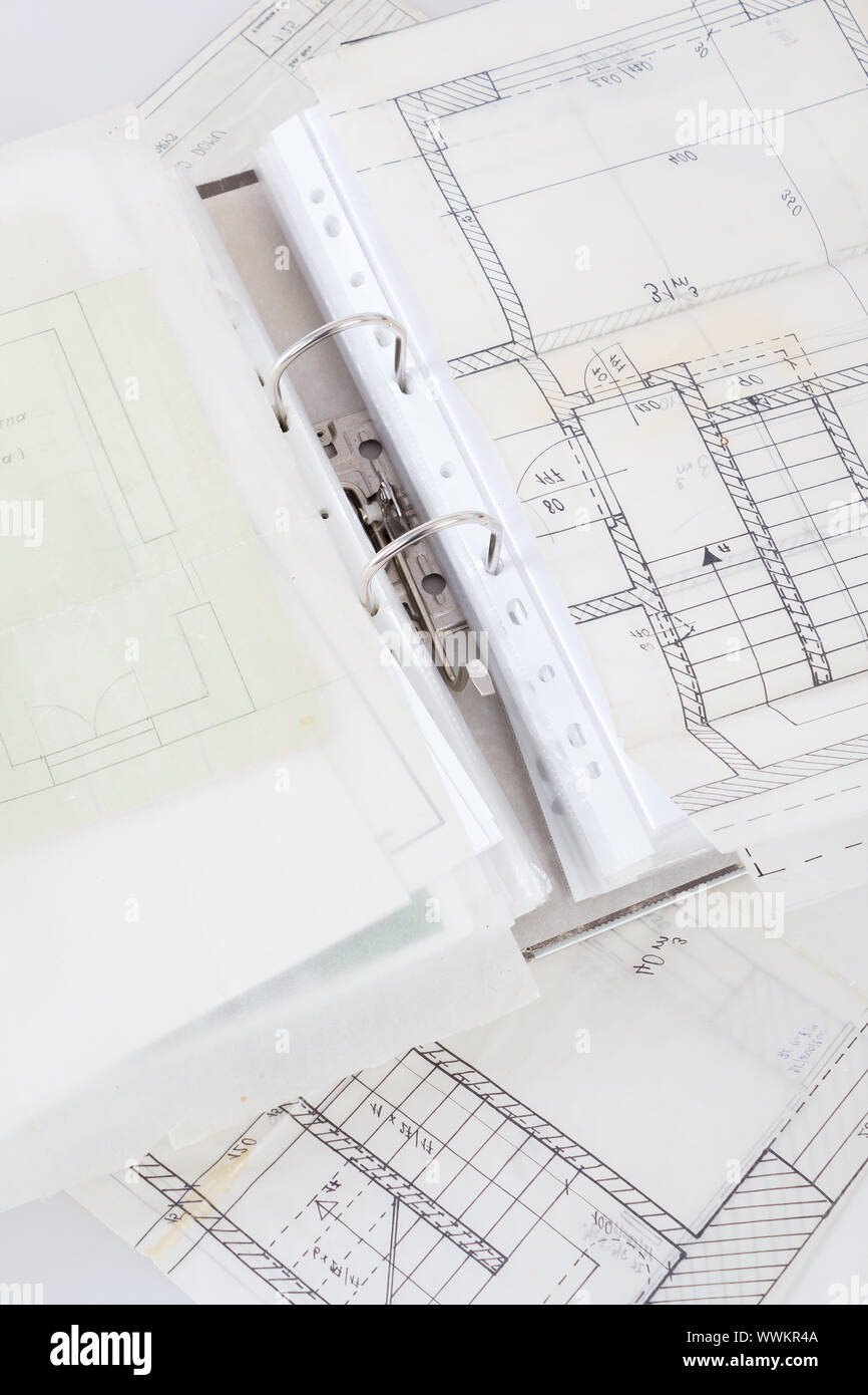 Architectural plans of the old paper and file with the project Stock ...