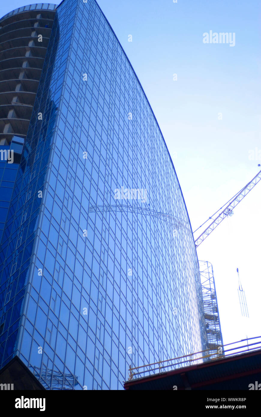 construction of modern skyscrapers and building crane Stock Photo - Alamy