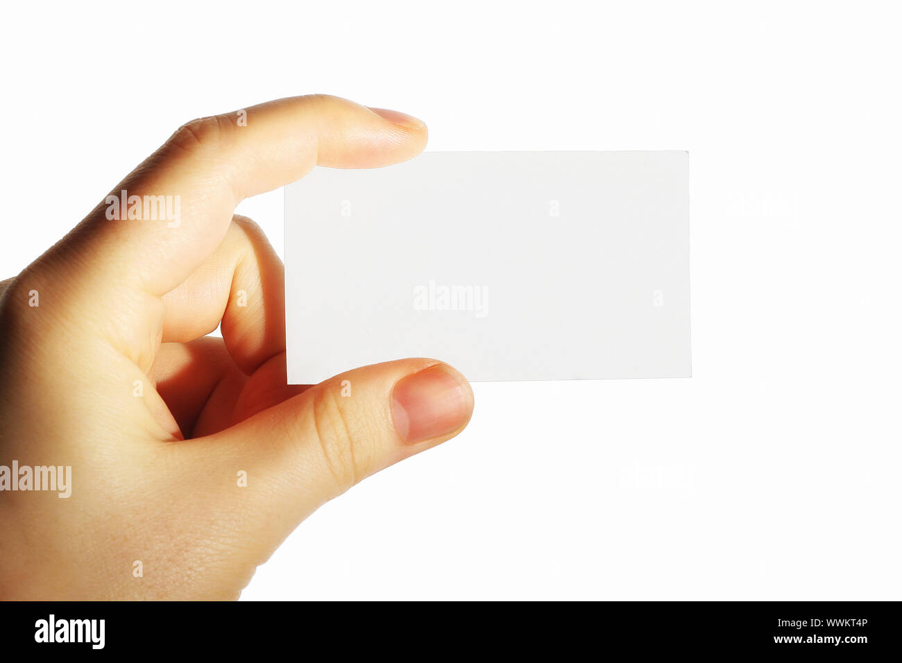 Paper card in hand, isolated on white background Stock Photo - Alamy