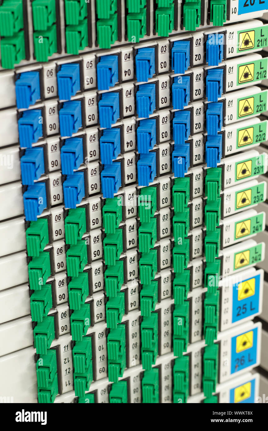 fiber optic rack with high density of connectors Stock Photo - Alamy