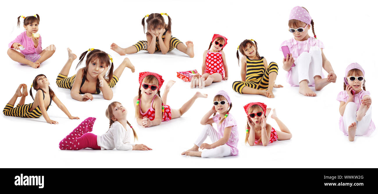 Fashion little girl studio series over white Stock Photo - Alamy