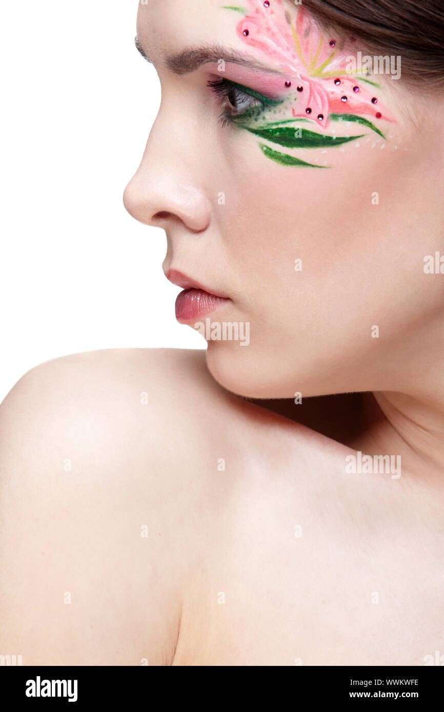 Woman flower over one eye hi-res stock photography and images - Alamy