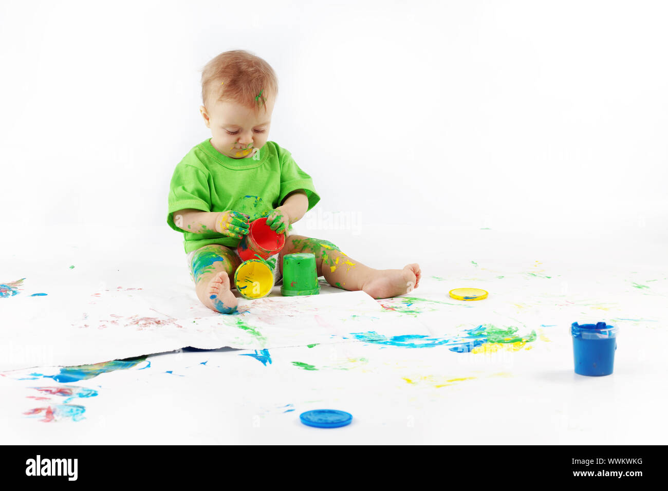 Funny baby painter on white background Stock Photo - Alamy