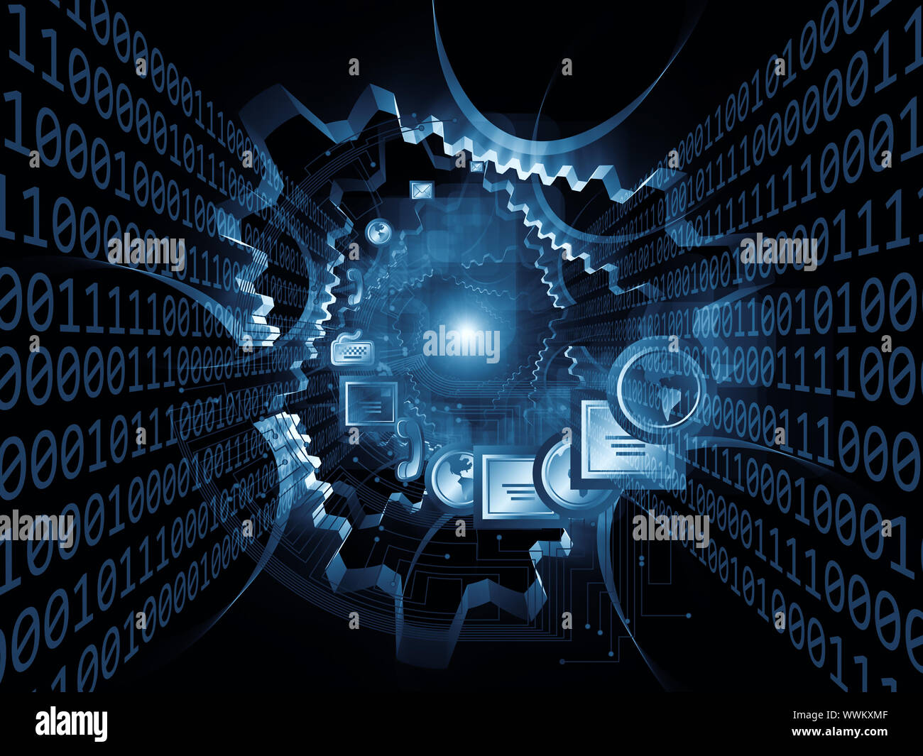 Composition of communication and messaging symbols, gears and ...