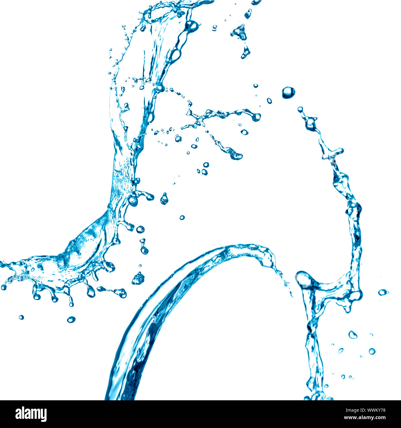 Blue color water splash on white background Stock Photo - Alamy