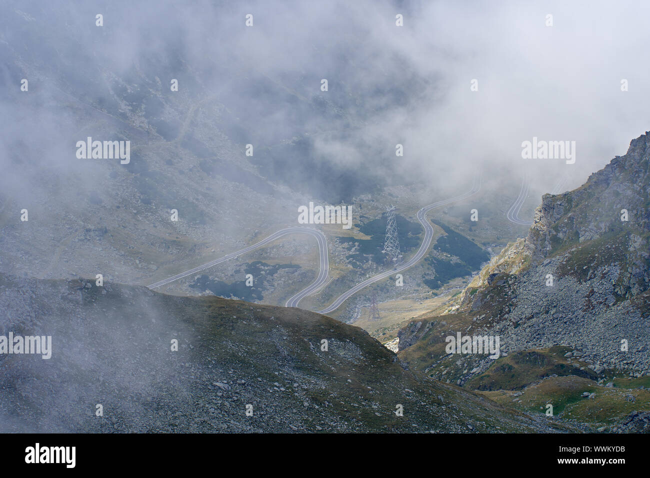 Landscape with mountain range and mist in the late summer Stock Photo ...