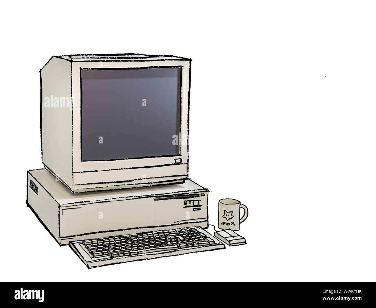 Old sketched computer isolated on white background Stock Photo - Alamy