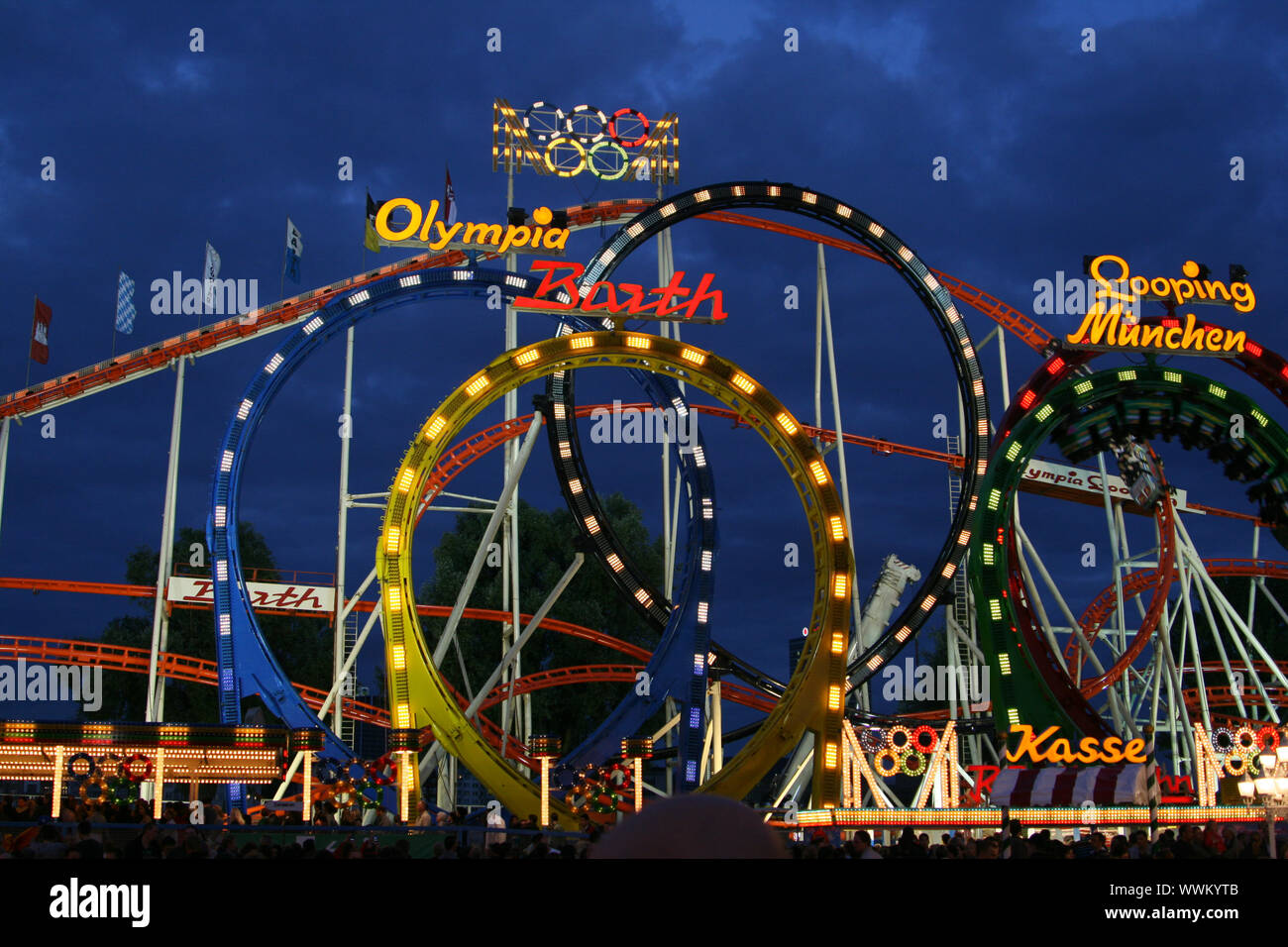 fun fair attraction rollercoaster at night Stock Photo - Alamy