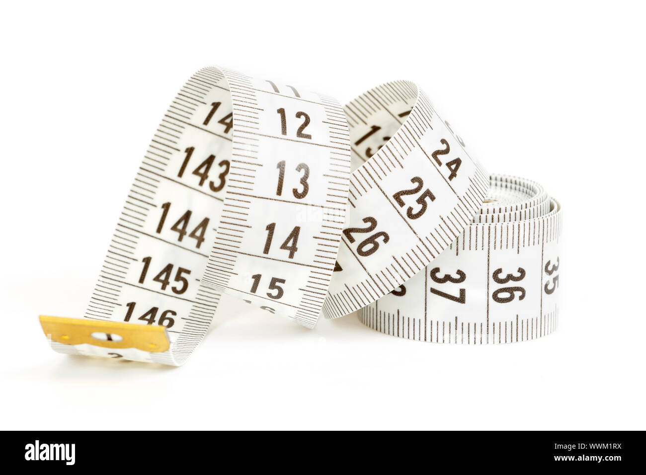 White measuring tape isolated on white Stock Photo - Alamy