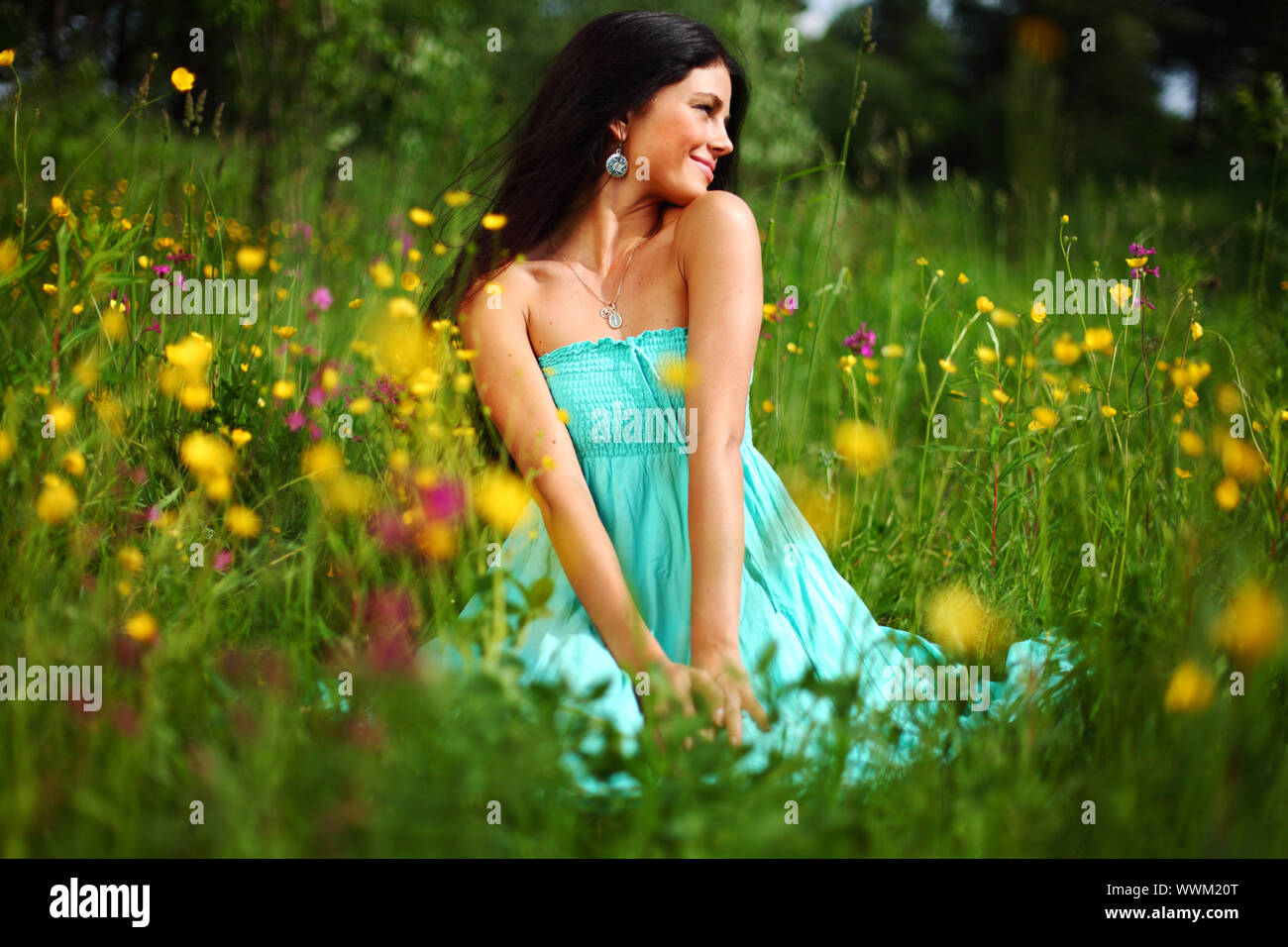 nature love woman on flower field Stock Photo - Alamy