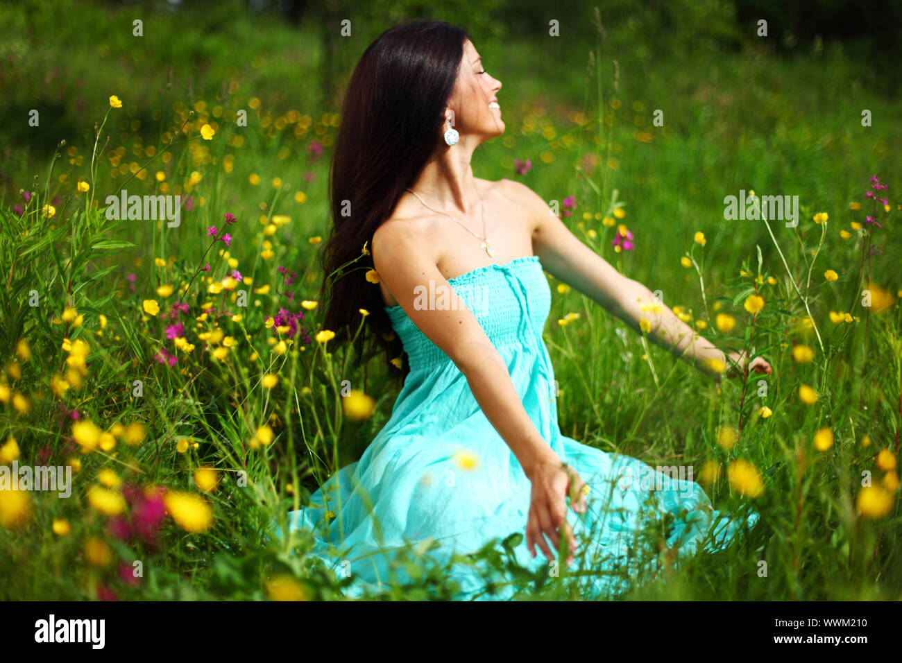 nature love woman on flower field Stock Photo - Alamy