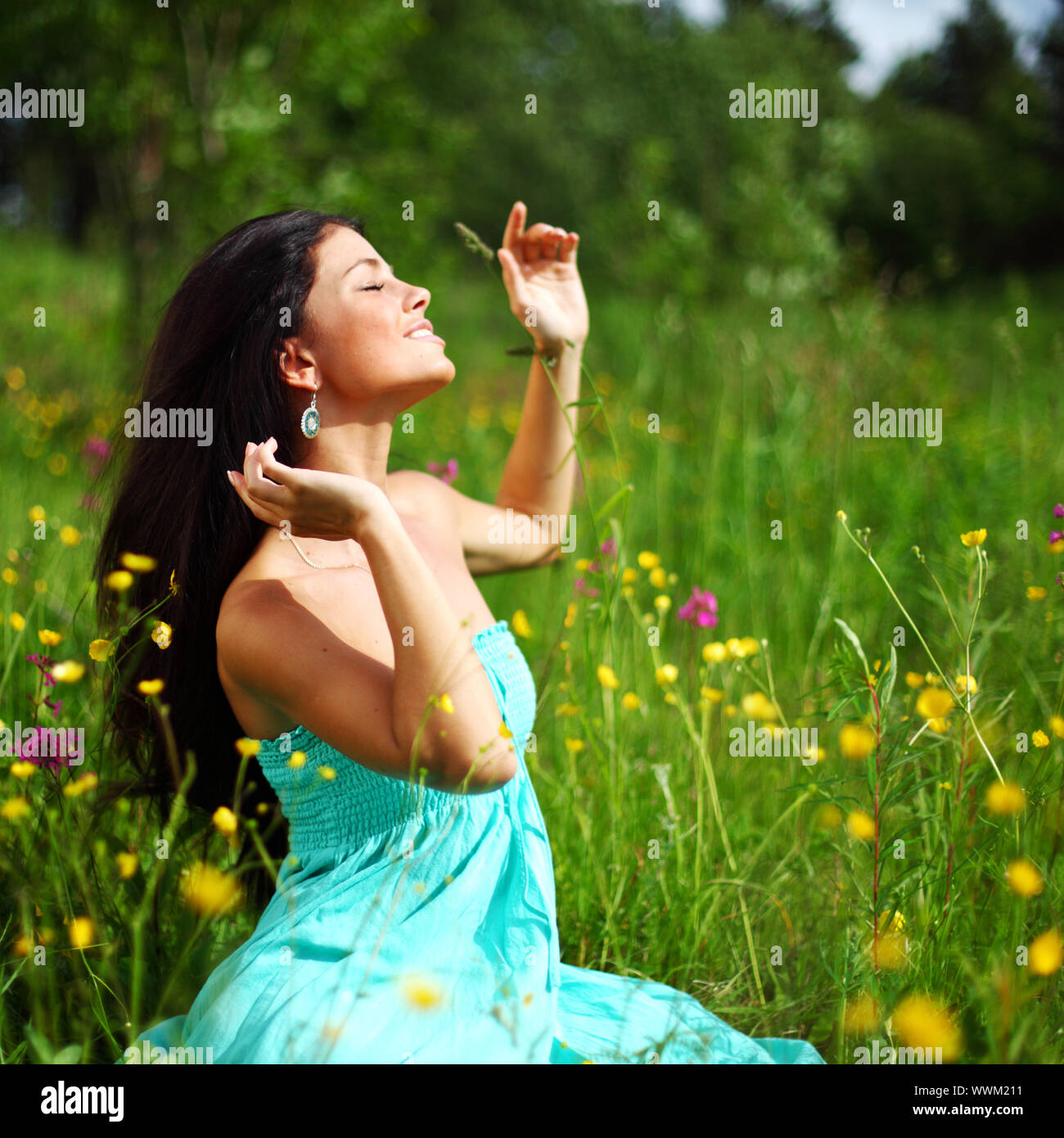 nature love woman on flower field Stock Photo - Alamy