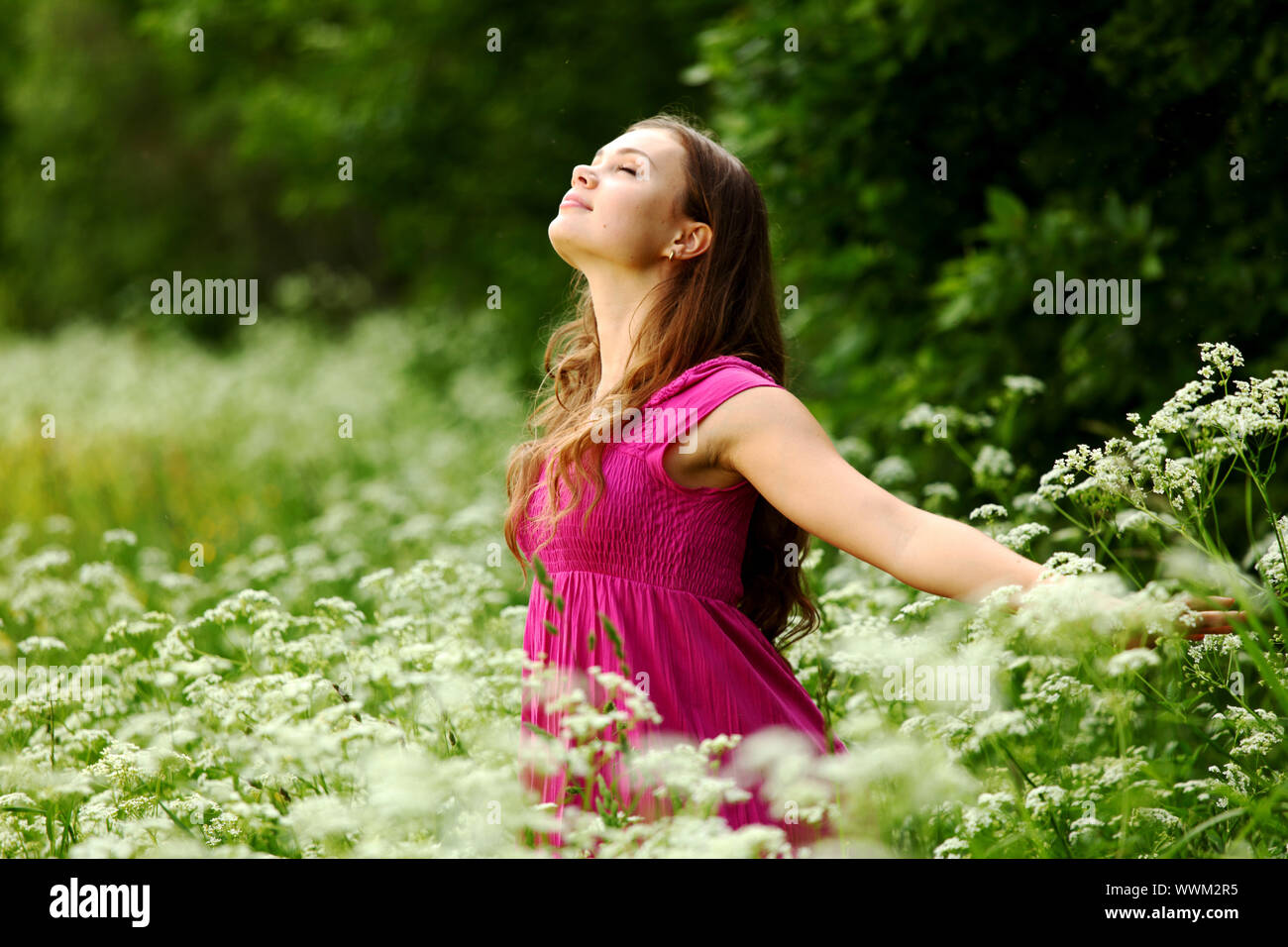 woman outdoor feel natural freedom Stock Photo - Alamy