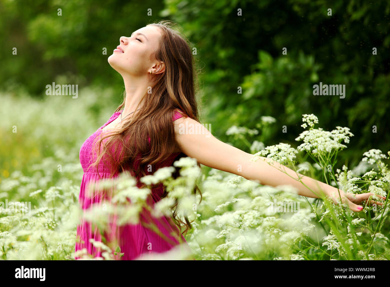 woman outdoor feel natural freedom Stock Photo - Alamy
