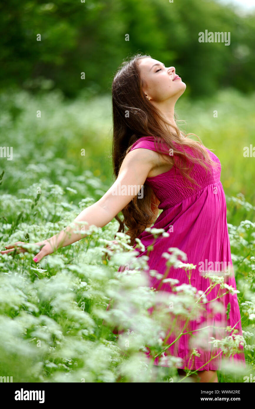 woman outdoor feel natural freedom Stock Photo - Alamy