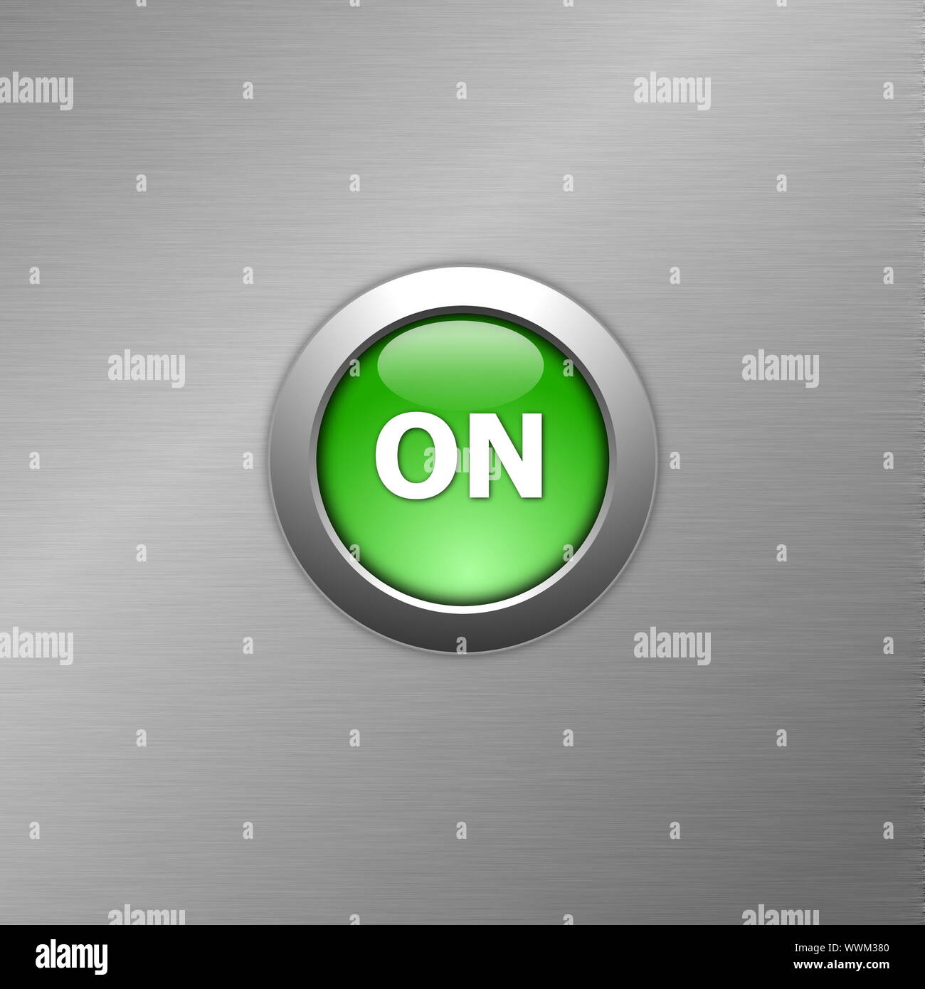 green on button on a metal background Stock Photo - Alamy