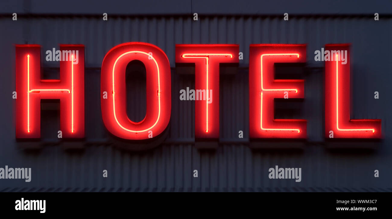 Neon Sign with the word Hotel Stock Photo - Alamy
