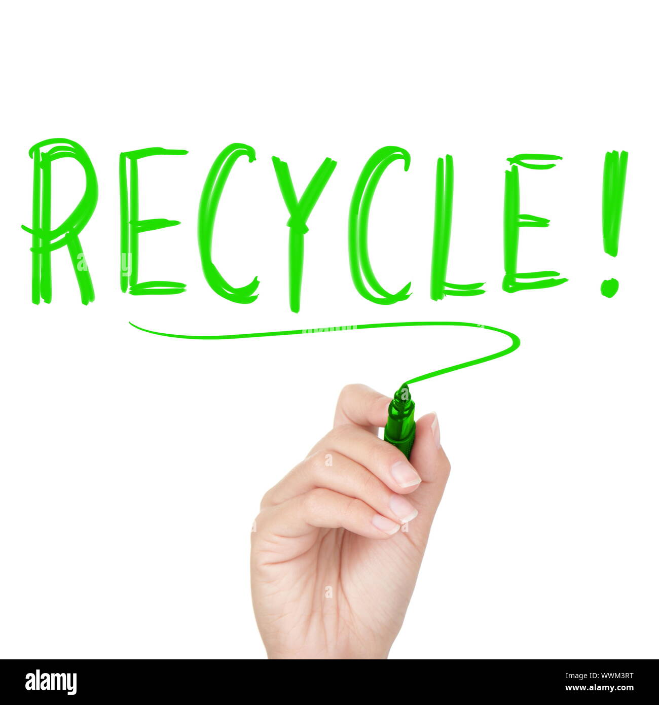 Recycle - recycling concept image. Hand writing recycle with green ...